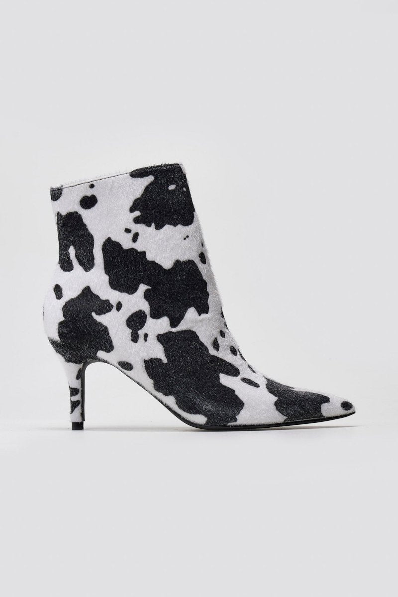 Pointed Ponyskin Ankle Boots Cow Print - Black Cow Pony ...