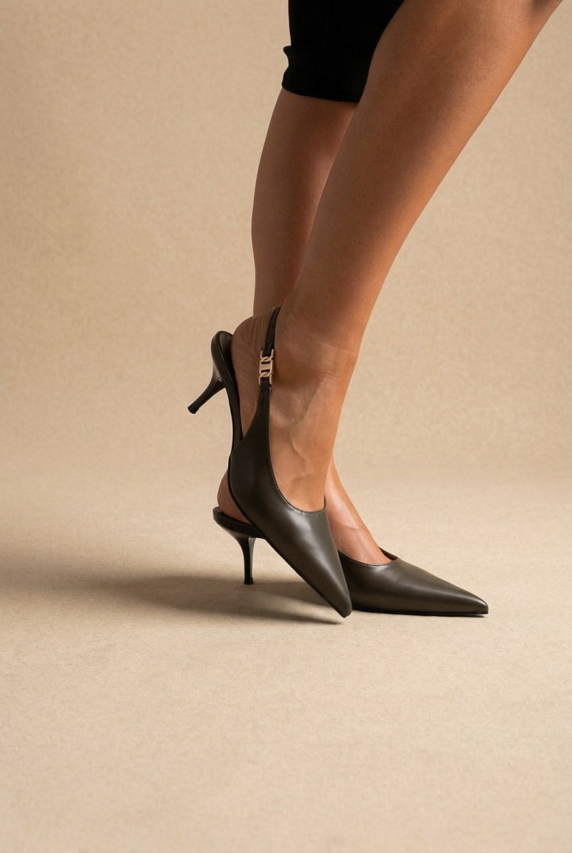 Γόβες Slingback Kitten Heel - Λαδί Ματ – thefashionproject.gr